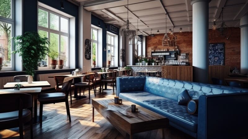 Cozy Cafe Interior with Sofas and Tables for Quick Lunch, Angle View ...