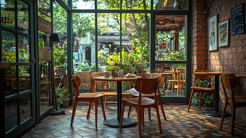 Cozy Cafe Interior with Street View, Sunny Day Stock Illustration ...