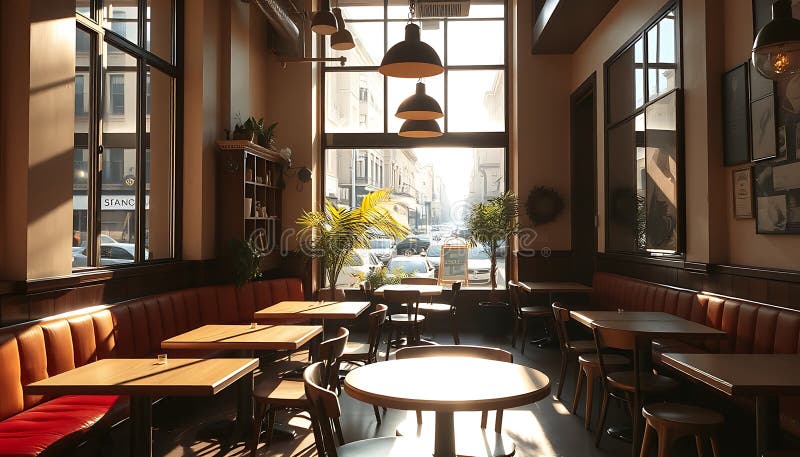 Cozy Cafe Interior with Warm Lighting, Restaurant Ambiance and Inviting ...