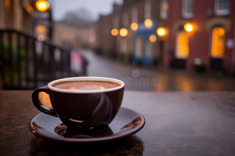 A Cozy Cafe Scene with a Steaming Cup of Coffee, Creating a Warm and ...