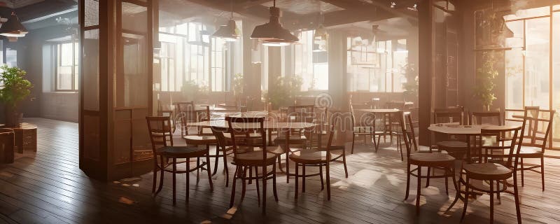Cozy Cafe with Sunlight and Wooden Interior Stock Image - Image of ...