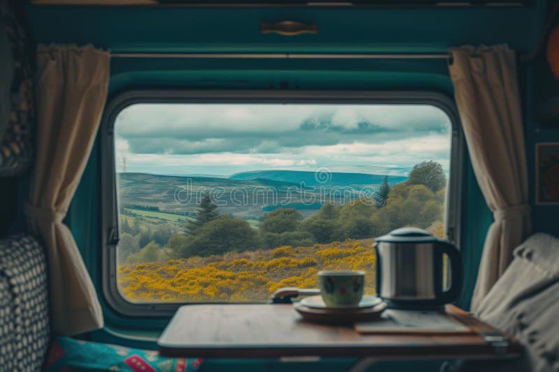Cozy Camper Window View of Scenic Landscape Stock Image - Image of ...