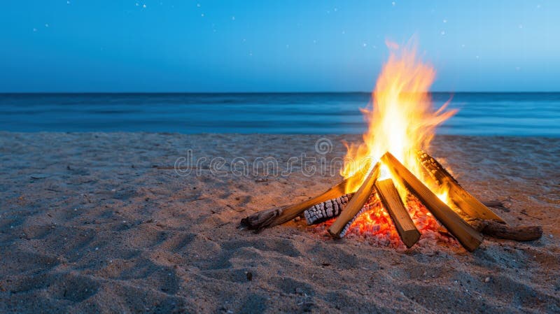 Cozy Campfire on the Beach at Night Stock Illustration - Illustration ...
