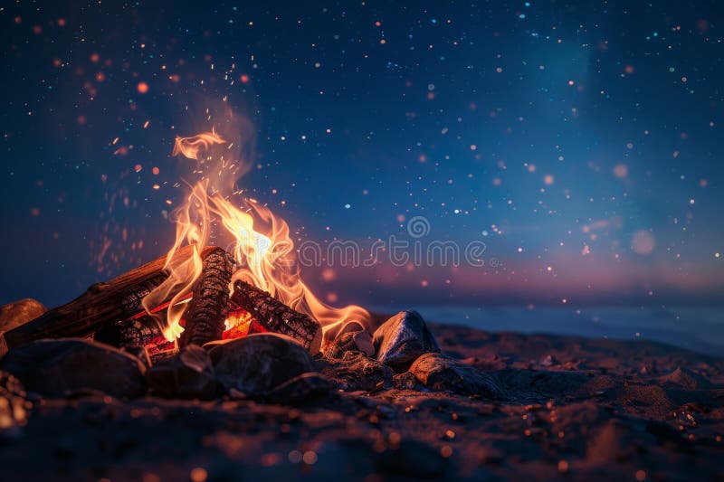 Starry Night Campfire stock illustration. Illustration of sparks ...