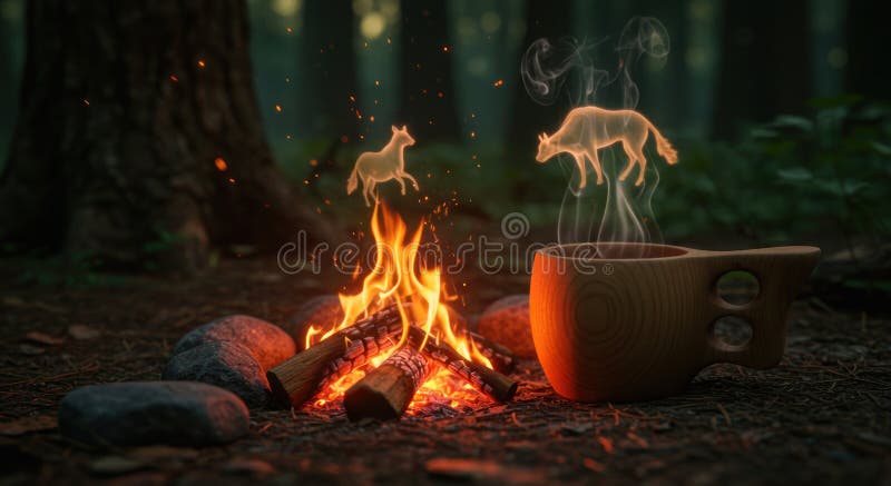 A Cozy Campfire in a Forest Setting Emits Vibrant Flames Stock Illustration - Illustration of ...