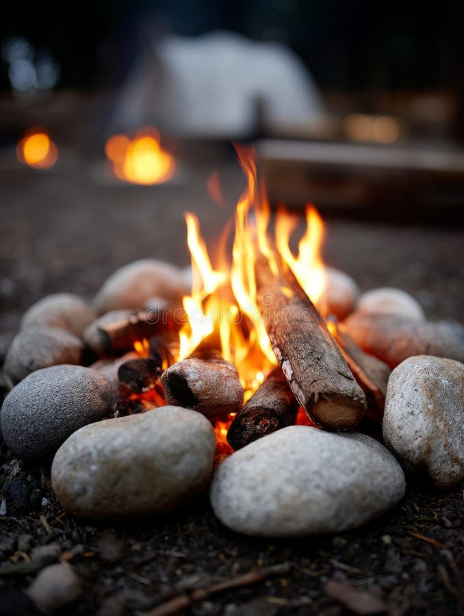 Cozy Campfire Logs Stones Burning Tranquil Setting Stock Photos - Free ...