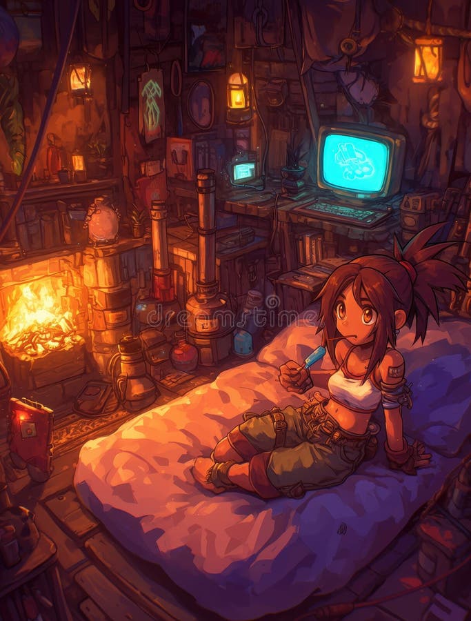 Cozy Campfire Room stock illustration. Illustration of home - 365290065