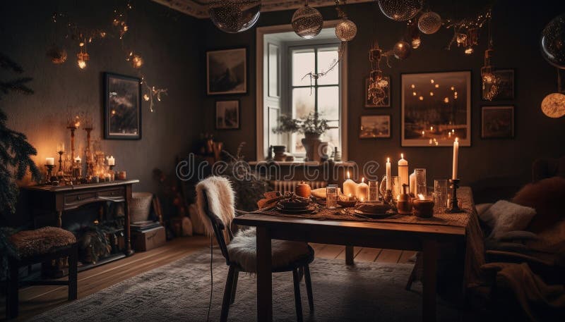 Cozy Candlelight Illuminates Rustic Winter Home Decor Generated by AI ...