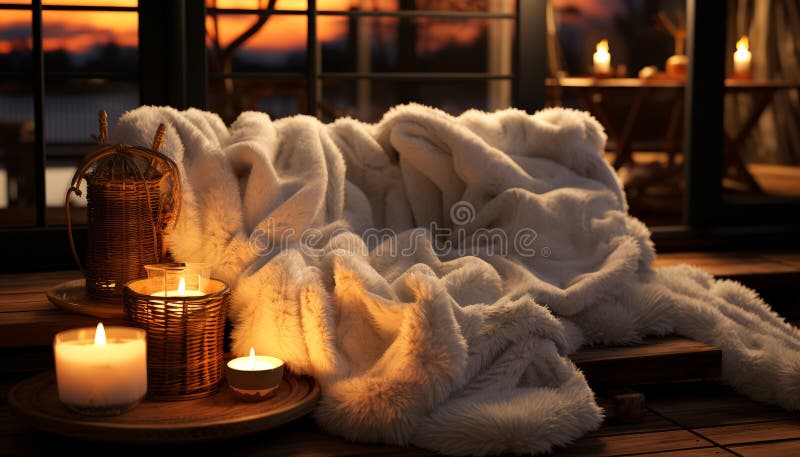 Cozy Candlelight Illuminates Tranquil Winter Spa Relaxation Generated ...