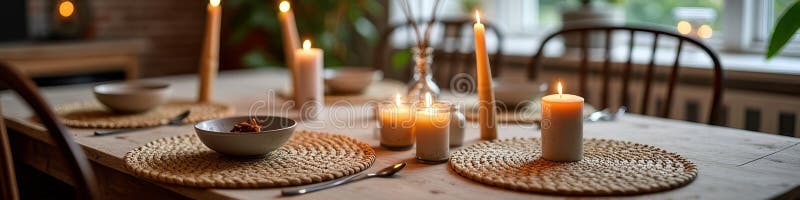 Cozy Candlelit Dinner Setting with Rustic Decor and Natural Light Stock ...