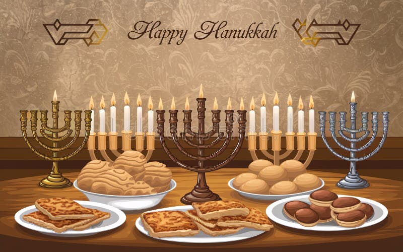 Generative-AI, Candlelit Hanukkah Feast Table with Traditional Foods ... Generative-AI, Candlelit Hanukkah Feast Table with Traditional Foods ...