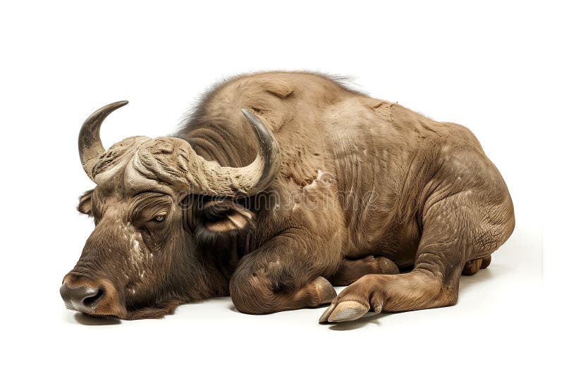 Cozy Cape Buffalo Relaxing on Plain White Setting Stock Photo - Image ...