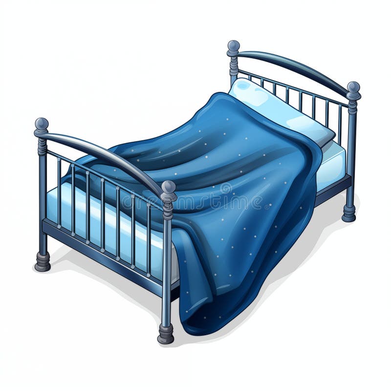 Cozy Cartoon Bed with Blue Blanket and Pillows in a Bright, Cheerful ...
