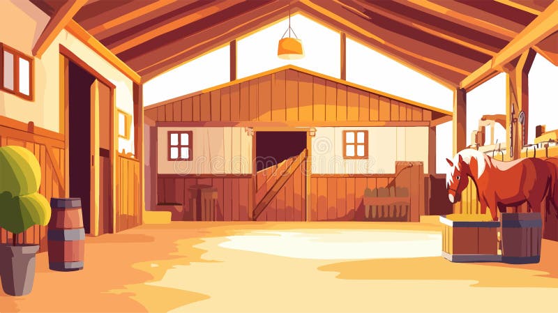 Cozy Cartoon Horse Stable Interior with Barn Inside Stock Vector ...