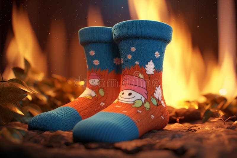 Cozy Cartoon Socks by Fireplace Stock Image - Image of hearth, homey ...