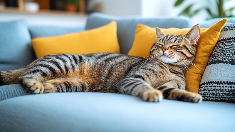 Cozy Cat Nap on a Comfy Couch Stock Illustration - Illustration of cozy ...