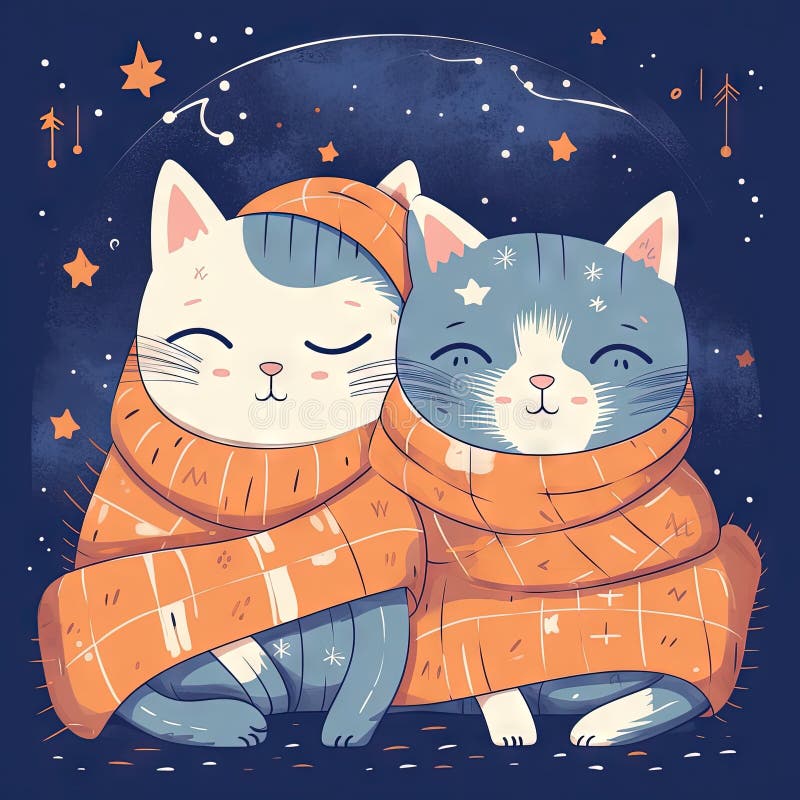 Cozy Cat Nap Under Starry Blanket. Stock Illustration - Illustration of ...