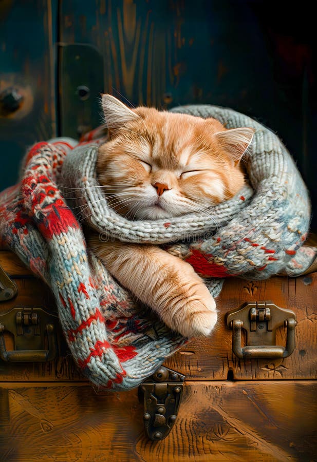Cozy Cat Napping in Comfortable Setting Stock Illustration ...