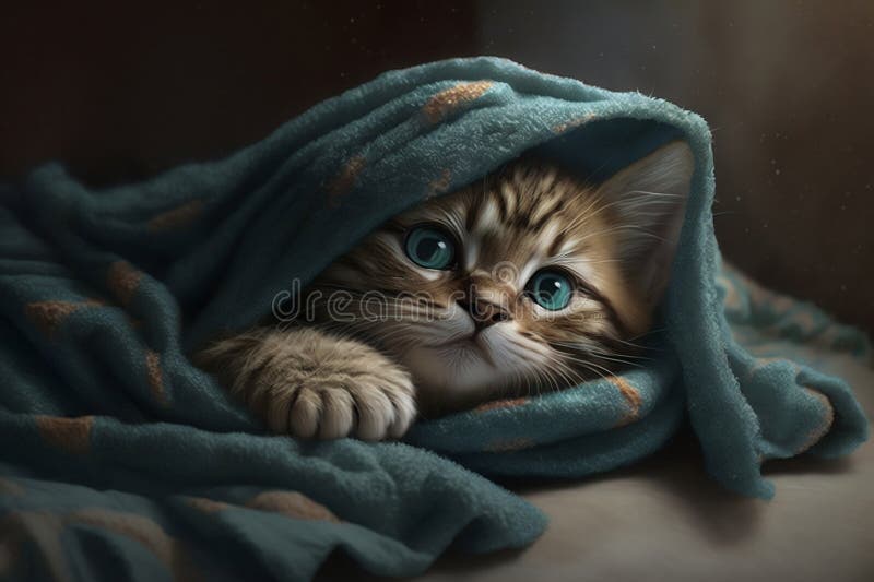 A Cozy Cat Wrapped In A Blanket Generative Ai Stock Illustration