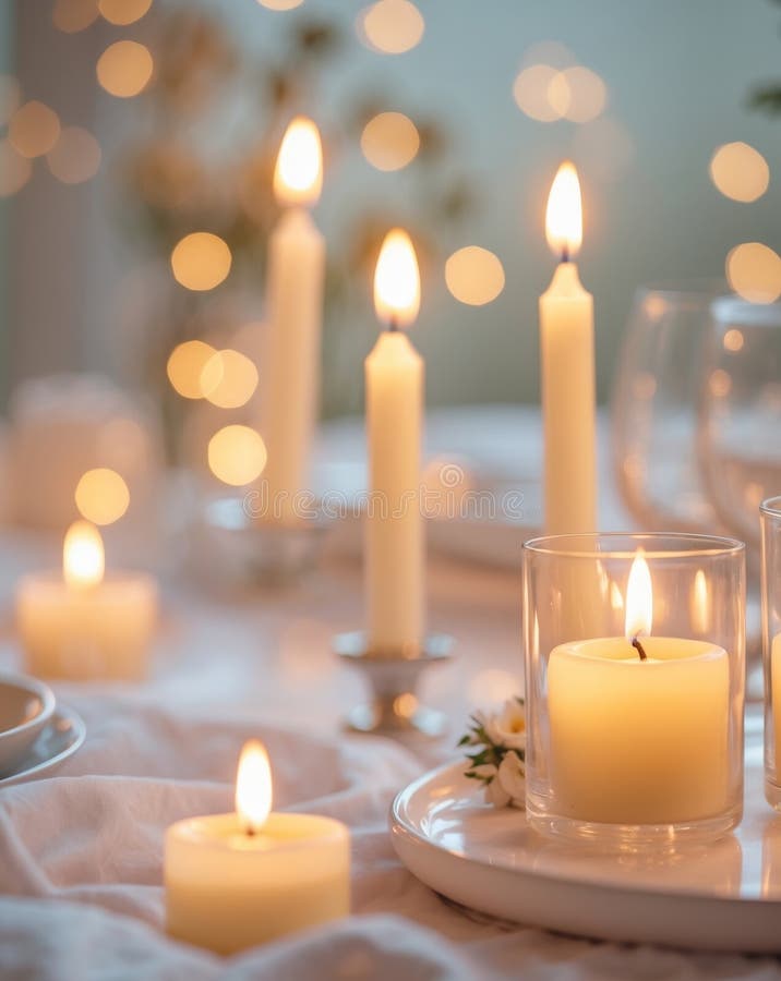 Cozy Celebrations with Cheerful Candlelight Ambiance. Stock ...