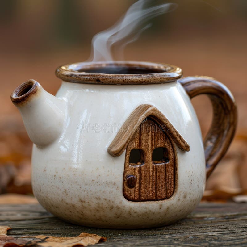 Cozy Ceramic Teapot with Wooden House Design Stock Illustration ...