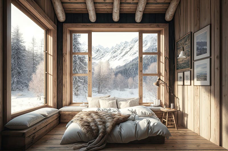 Cozy Chalet Bedroom with Soft Bed, Window Seat, and View of the ...