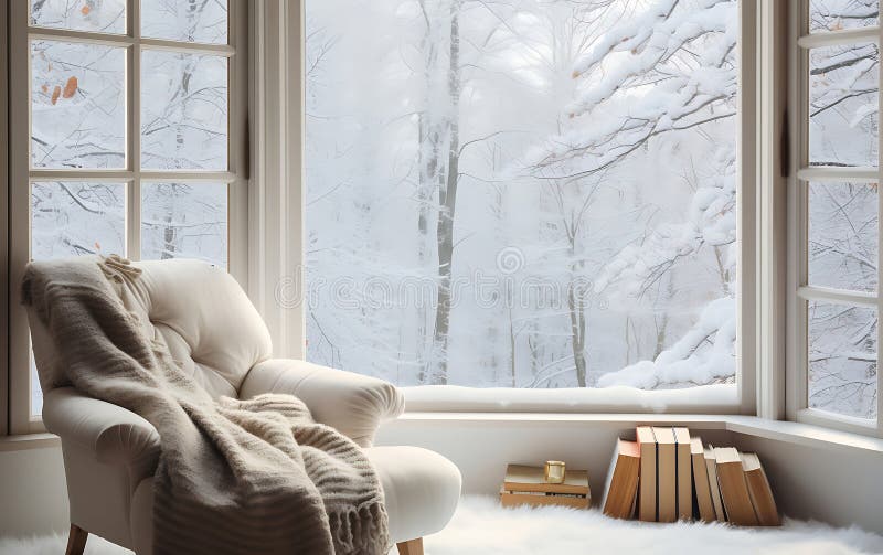 Cozy Chalet House Interior, Sofa and Panoramic Windows Overlooking the ...