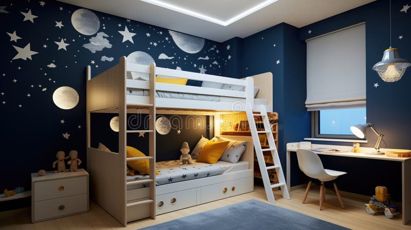 Cozy Children S Room with Starry Night Theme and Bunk Bed Design Stock ...
