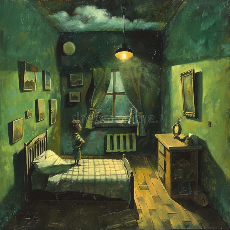 A Cozy Childs Bedroom with a Lone Wanderer Exploring Stock Illustration ...