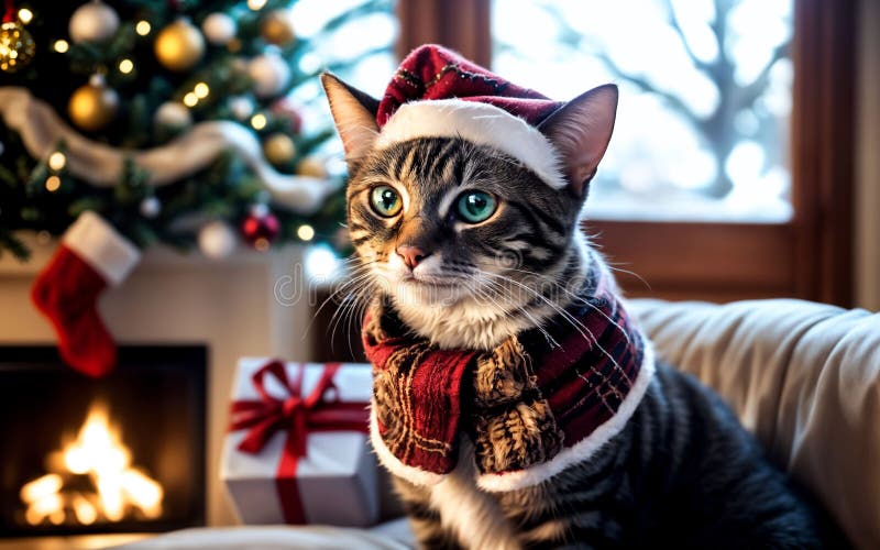 Cozy Christmas Comforts a Charming Scene with Cats and Festive Warmth ...