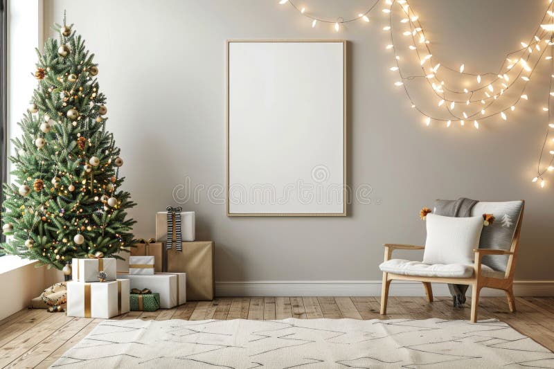 Cozy Christmas Corner Decorated Pine Tree Modern Frame Mockup Stock ...