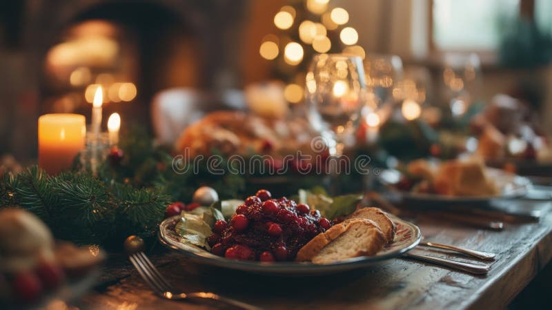 Cozy Christmas Dinner Table Setting with Holiday Decorations and ...