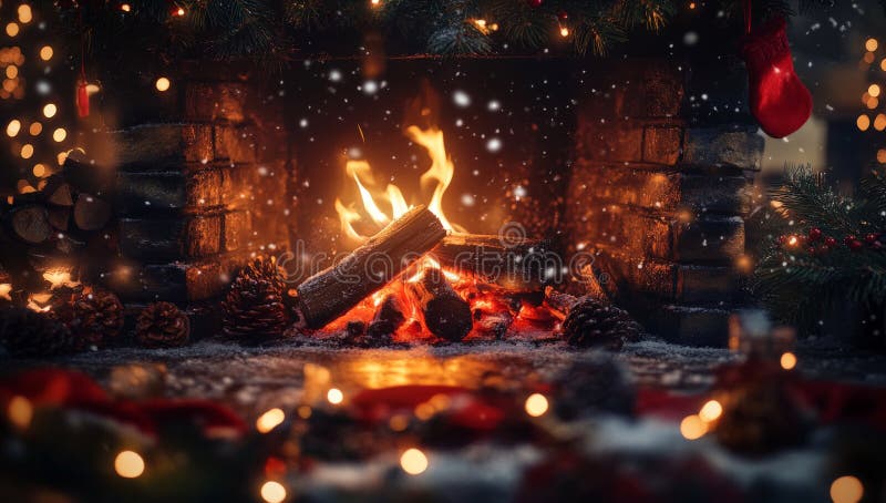 Cozy Christmas Fireplace with Flickering Fire and Holiday Decorations ...