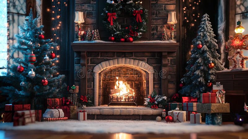 Cozy Christmas Fireplace Scene with Festive Decorations Stock Video ...