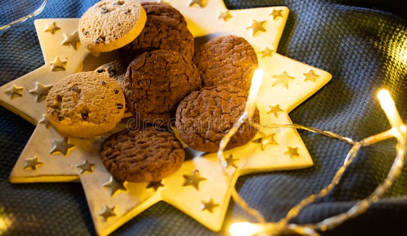 Cozy Christmas at Home Cookies and Lights in Bed Stock Photo - Image of ...