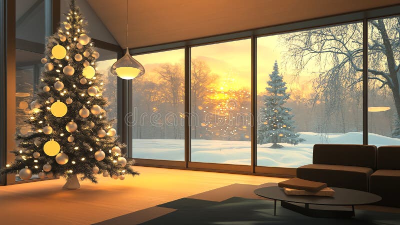 Cozy Christmas Living Room with Winter View Stock Photo - Image of ...