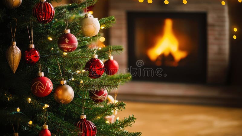 Cozy Christmas Scene with Decorated Tree and Fireplace Stock Image ...