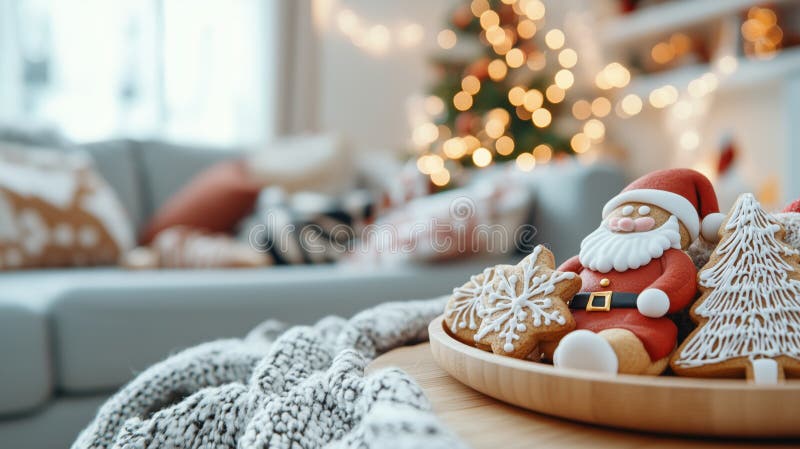 Cozy Christmas Scene Featuring Festive Cookies, Decorated Tree, and ...