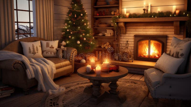 Cozy Christmas Scene, Warmth, Togetherness Stock Illustration ...