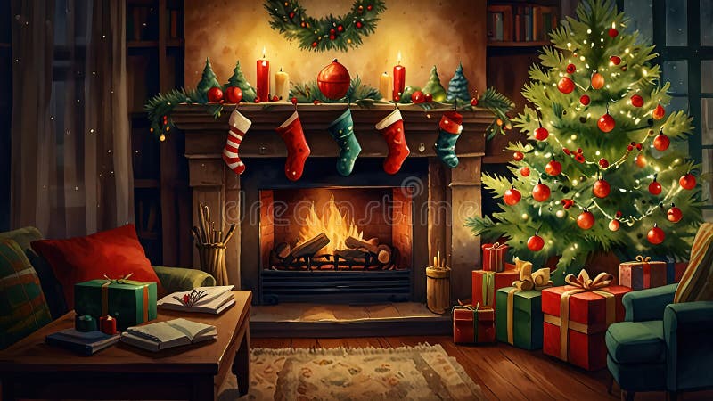 Cozy Christmas Scene with Warmth and Wit Stock Illustration ...