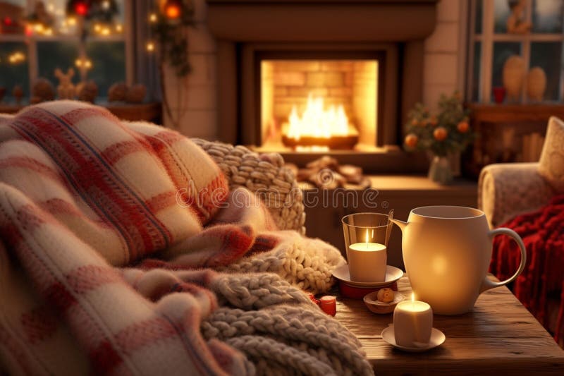 Cozy Christmas Scenes with People Enjoying Hot Stock Illustration ...