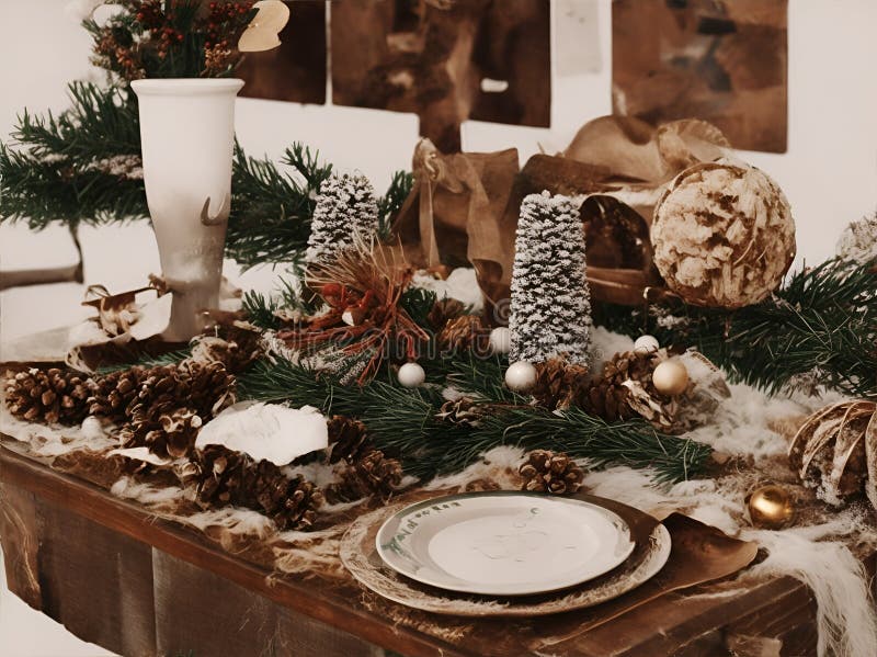 Cozy Christmas Table Set. AI Generated Stock Illustration ...