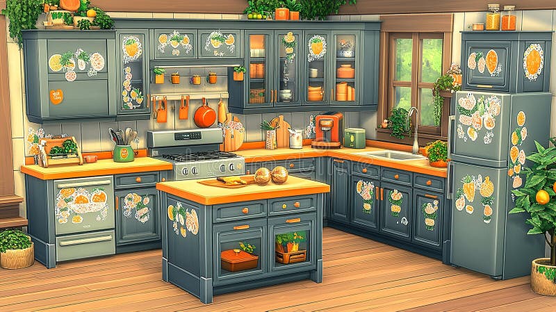 Cozy, Citrus-themed Kitchen with Orange Accents Stock Illustration ...
