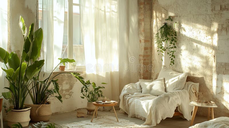 Cozy City Apartment with Modern Decor and Plants. Stock Photo - Image ...