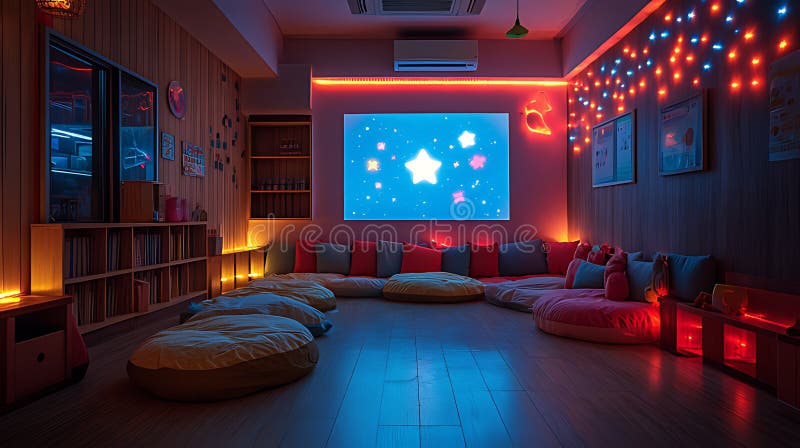Cozy Classroom Nighttime Reading Stars Projector Stock Illustration ...
