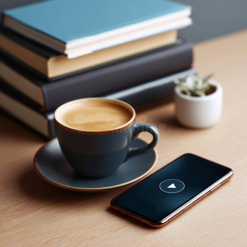 Cozy Coffee Break with Books and Smartphone on Table in Modern Home ...