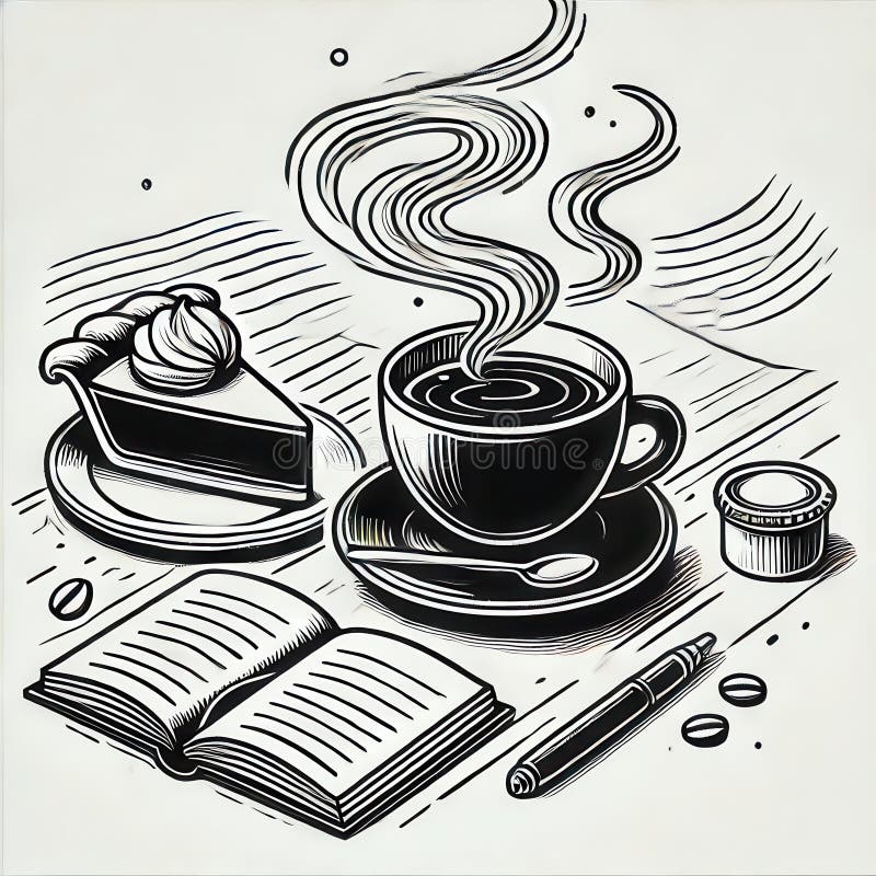 Cozy Coffee Break with a Slice of Pie Stock Illustration - Illustration ...
