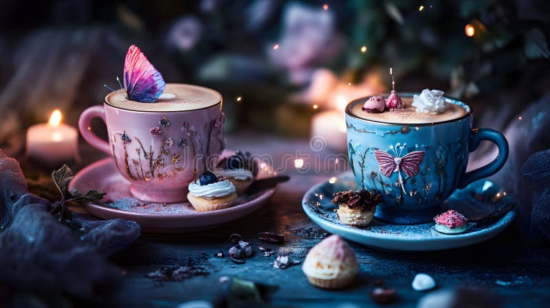 A Cozy Coffee Break with Themed Coffee Cups Stock Illustration ...