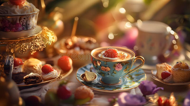 A Cozy Coffee Break with Themed Coffee Cups Stock Illustration ...