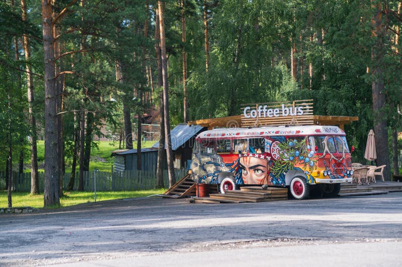 A Cozy Coffee Bus that Sells Fresh Coffee and Cakes in the Mountains ...